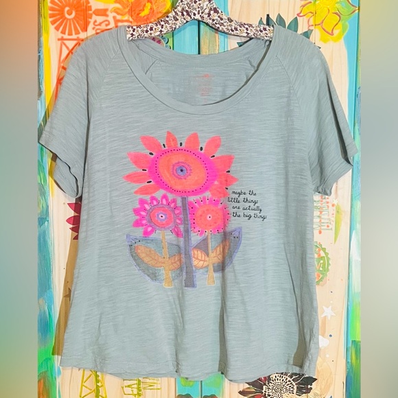 NATURAL LIFE | Tops | Natural Life Gray Tee With Pink Floral Design ...